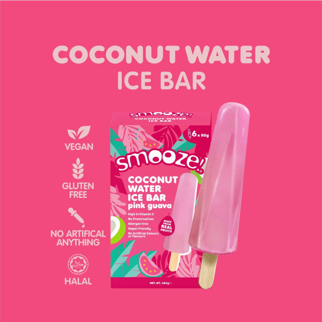 Smooze! Coconut Water Ice Bar – Pink Guava 480g – Vegan District Malaysia